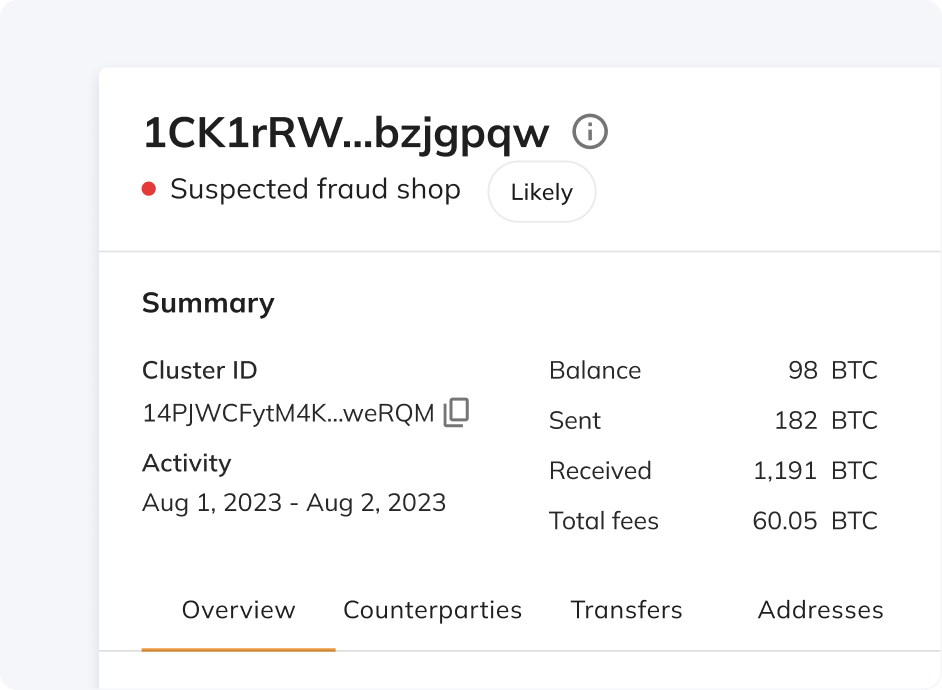 Crypto Investigations - Signals - Chainalysis