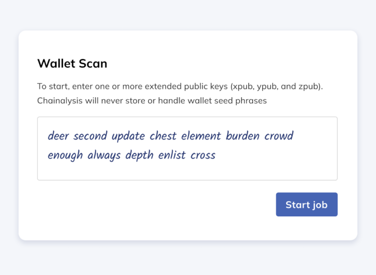 Wallet Scan - Find Seizable Crypto - Chainalysis